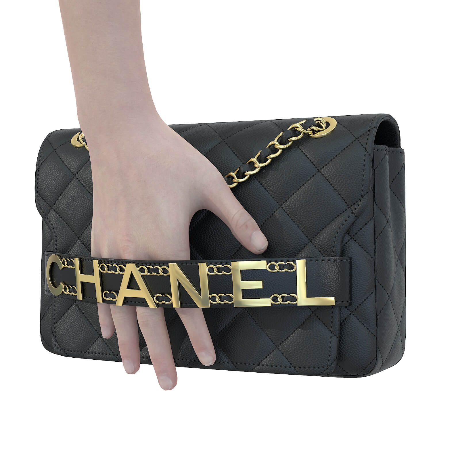 Chanel Front Logo Flap Bag Black - 3D Model by 3dmonk