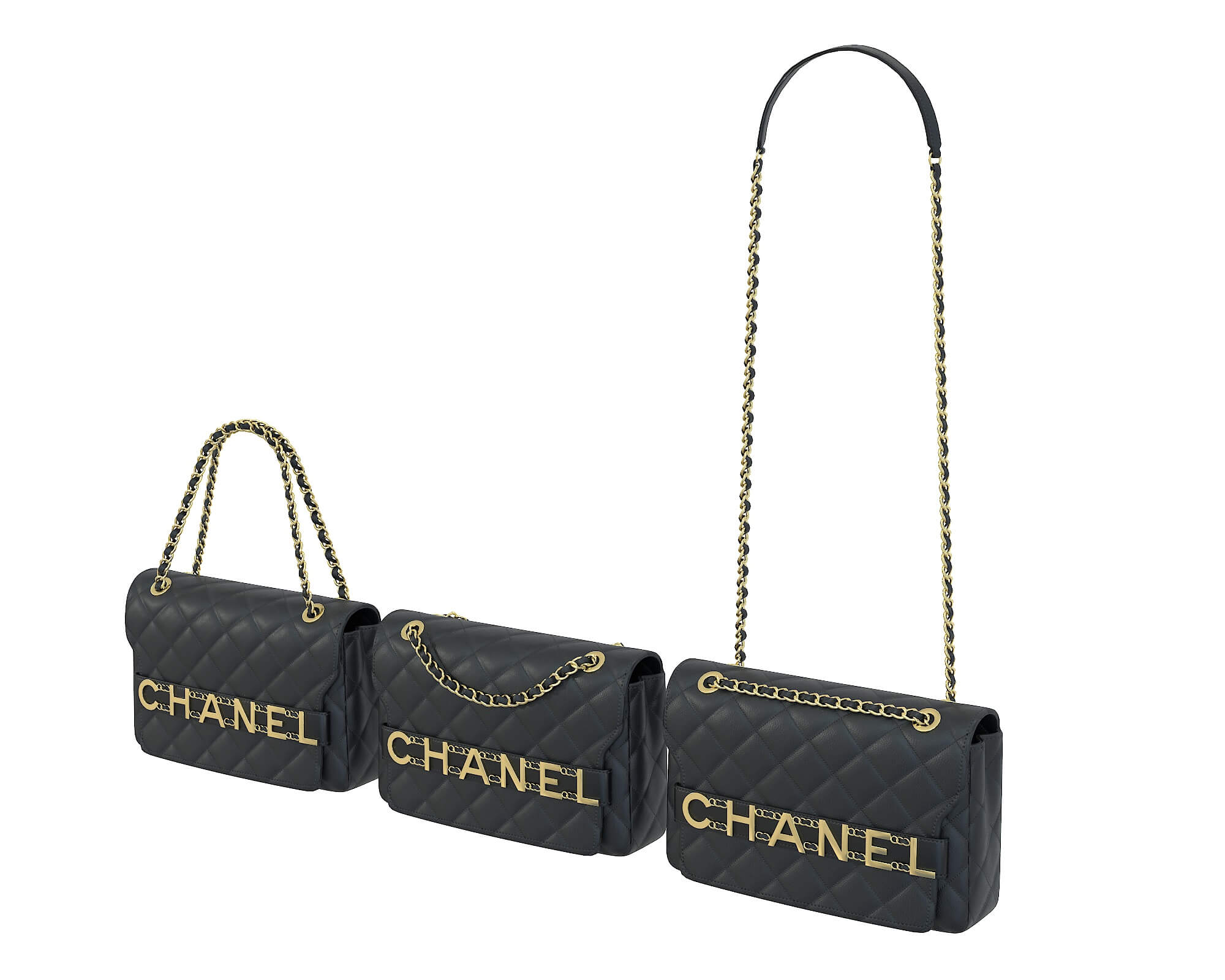 Chanel Front Logo Flap Bag Black - 3D Model by 3dmonk