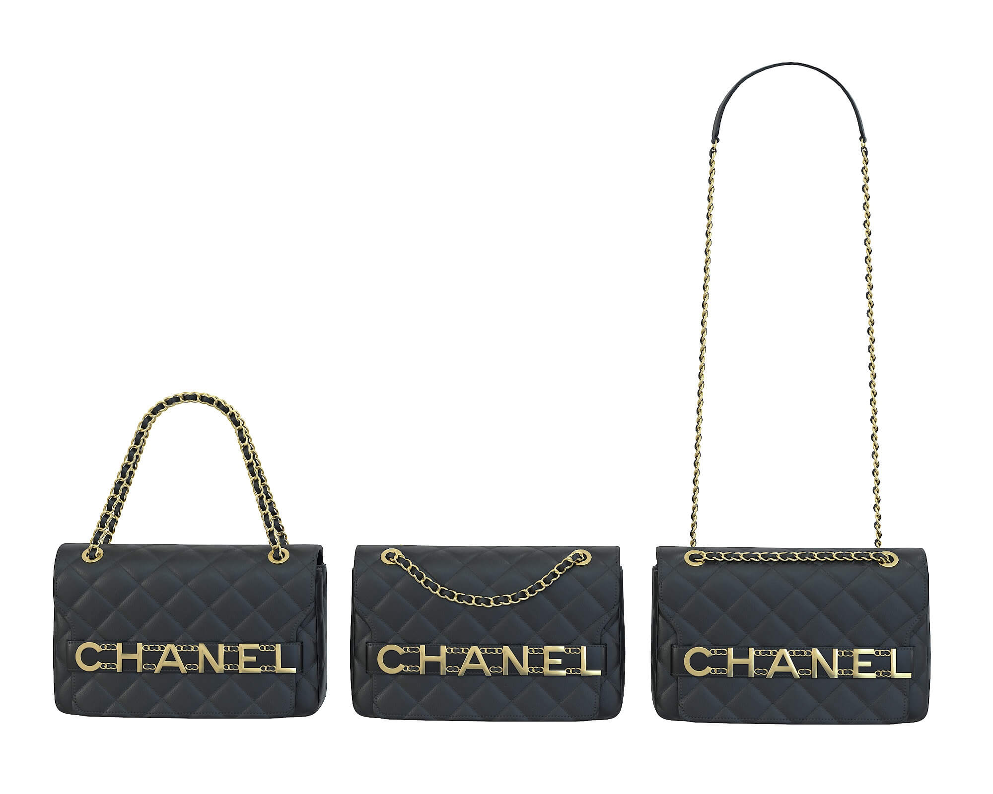 Chanel Front Logo Flap Bag Black - 3D Model by 3dmonk
