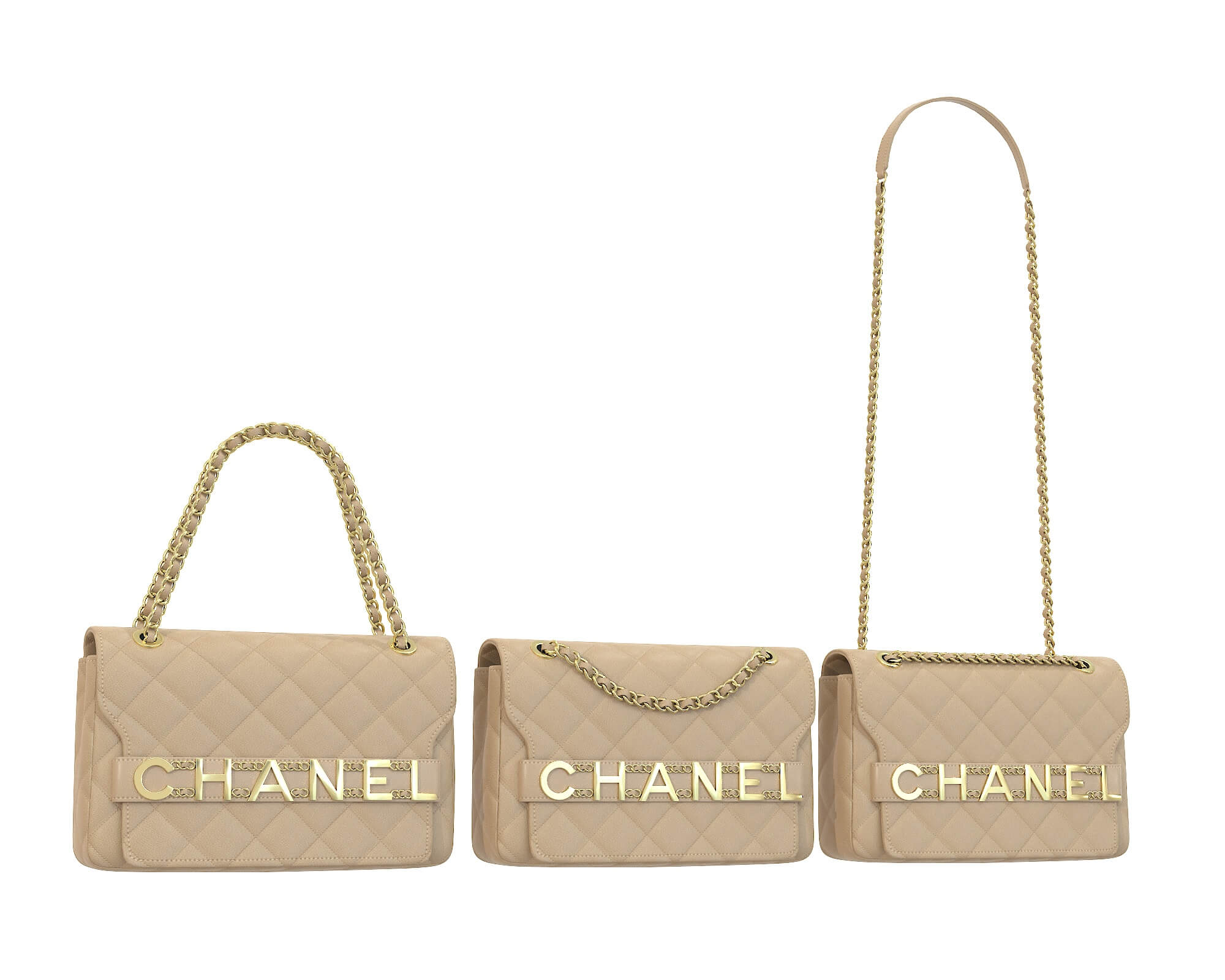 Chanel Front Logo Flap Bag Cream - 3D Model by 3dmonk