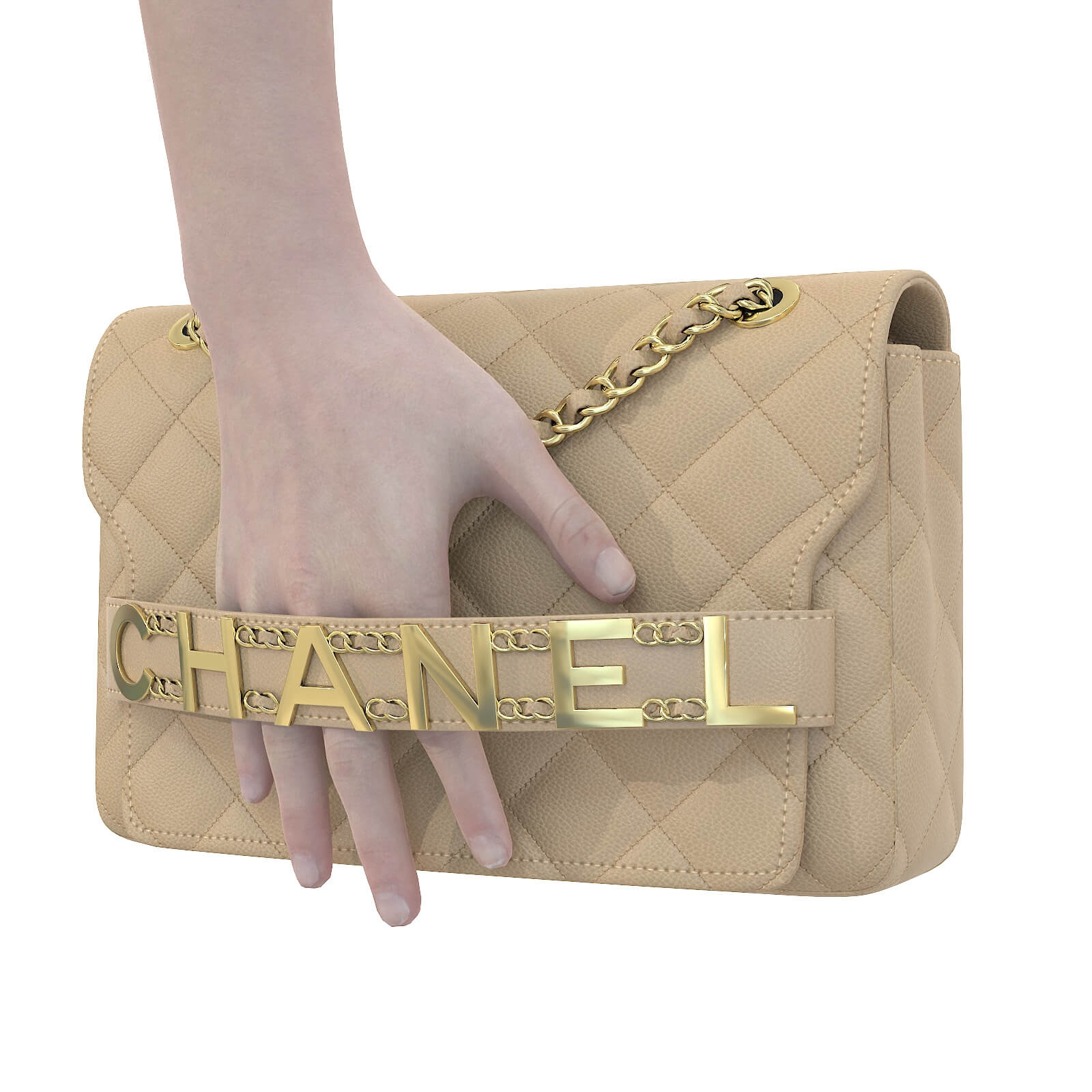 Chanel Front Logo Flap Bag Cream - 3D Model by 3dmonk