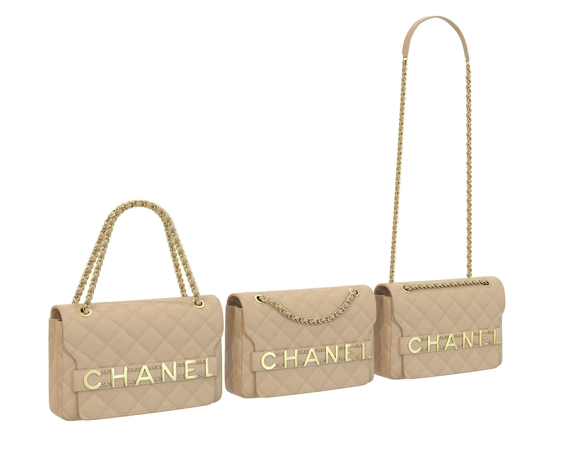 Chanel Front Logo Flap Bag Cream - 3D Model by 3dmonk