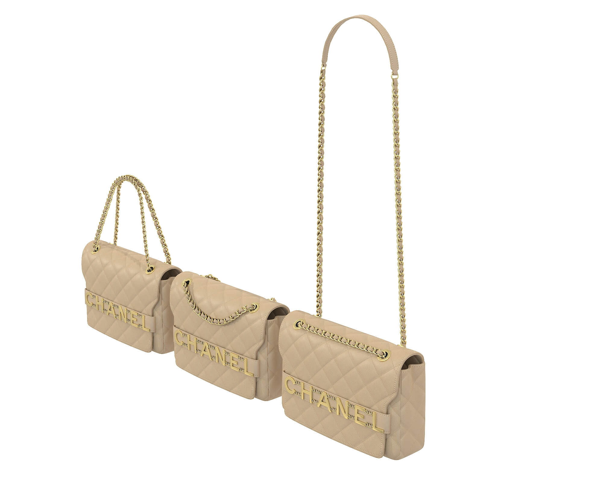 Chanel Front Logo Flap Bag Cream - 3D Model by 3dmonk