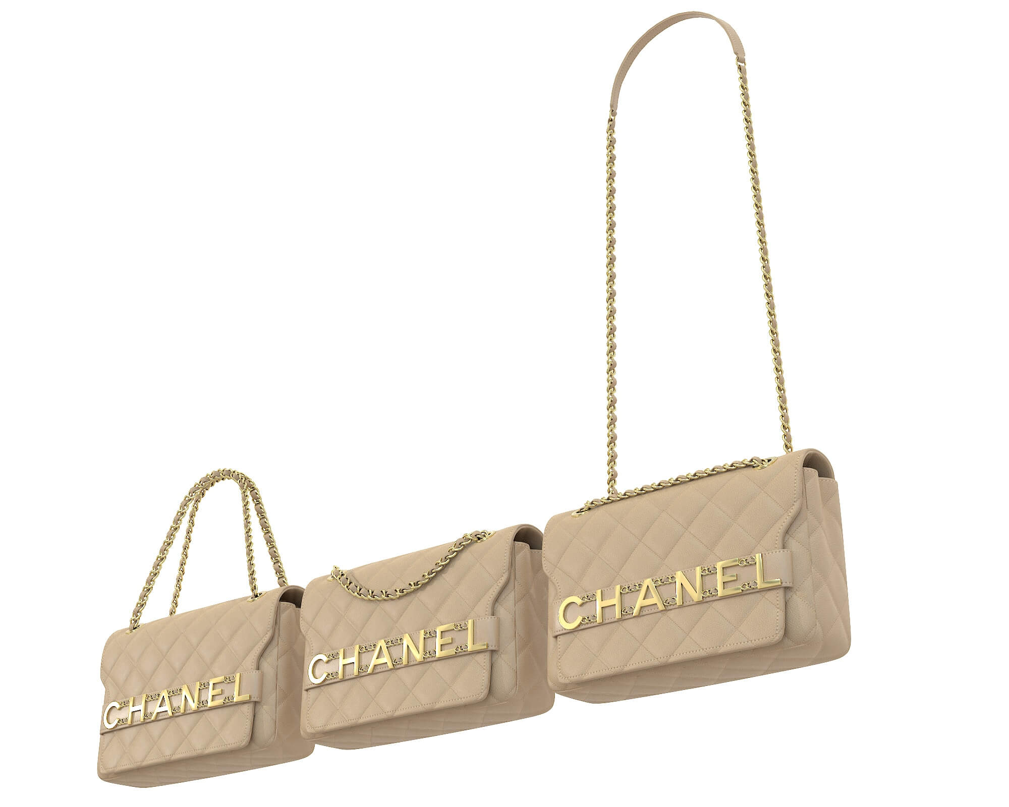 Chanel Front Logo Flap Bag Cream - 3D Model by 3dmonk