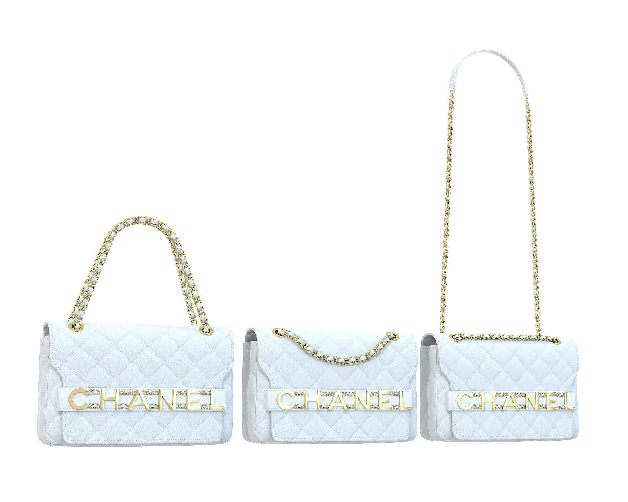 Chanel Front Logo Flap Bag White - 3D Model by 3dmonk