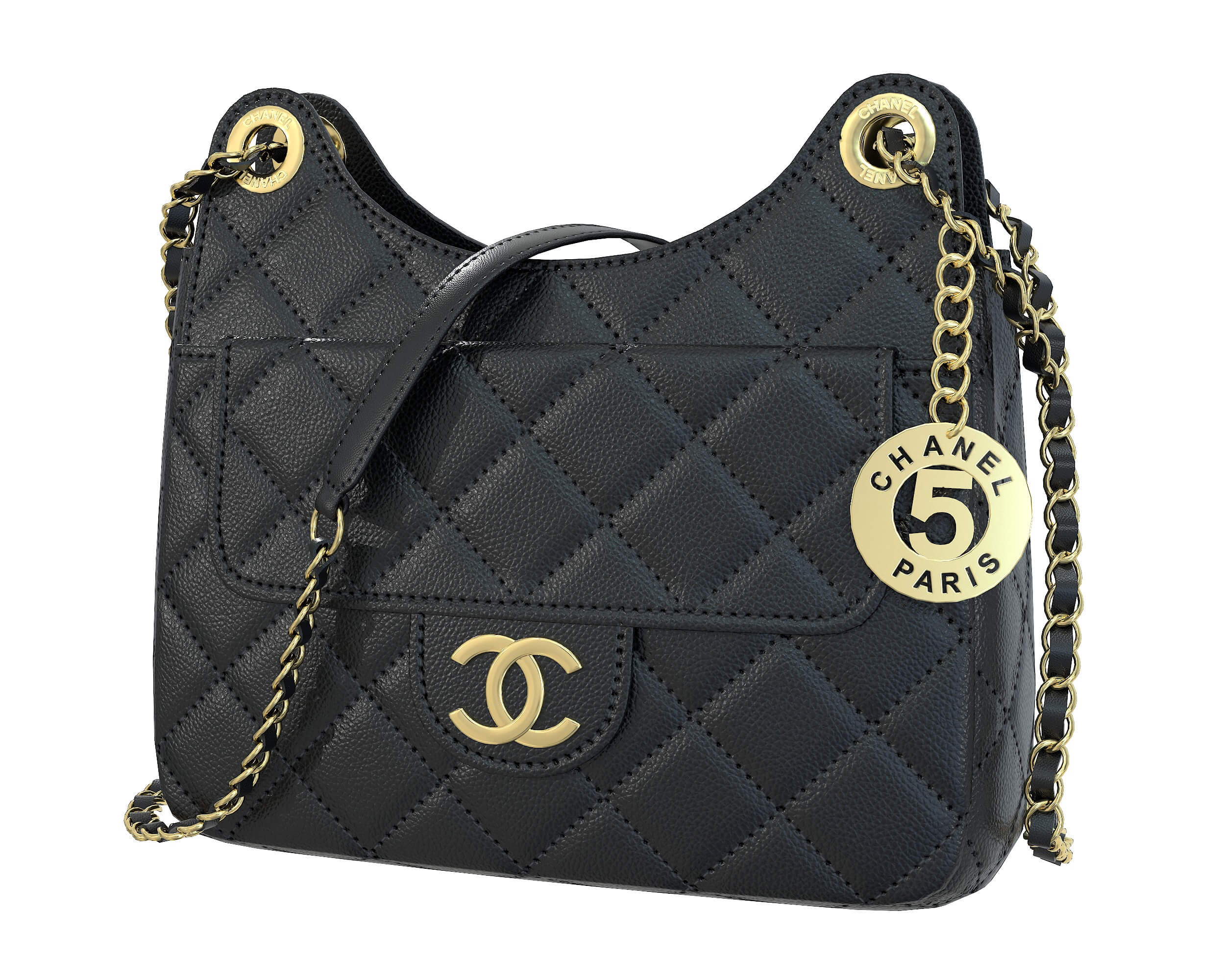 Chanel Hobo Bag Black Leather - 3D Model by 3dmonk