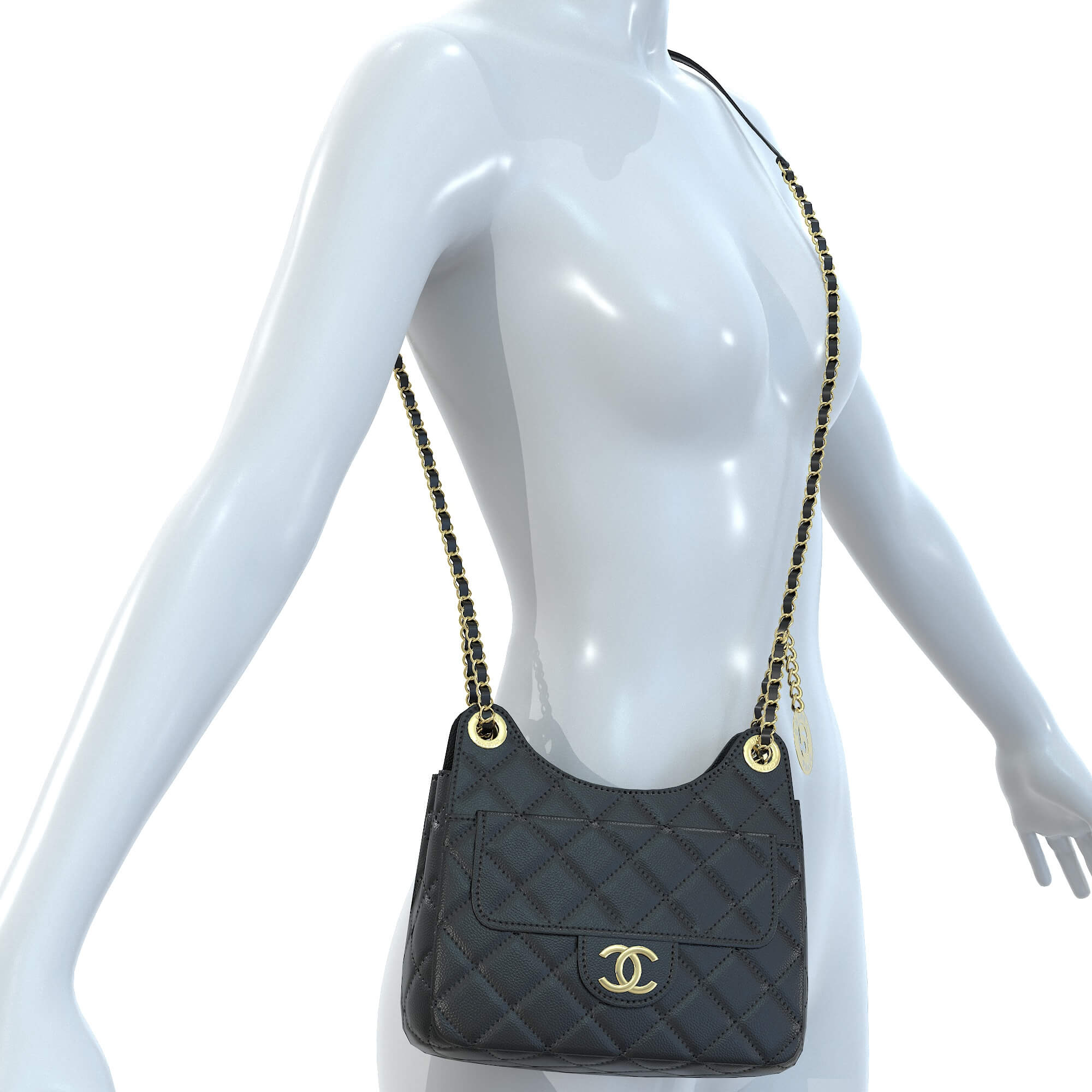 Chanel Hobo Bag Black Leather - 3D Model by 3dmonk