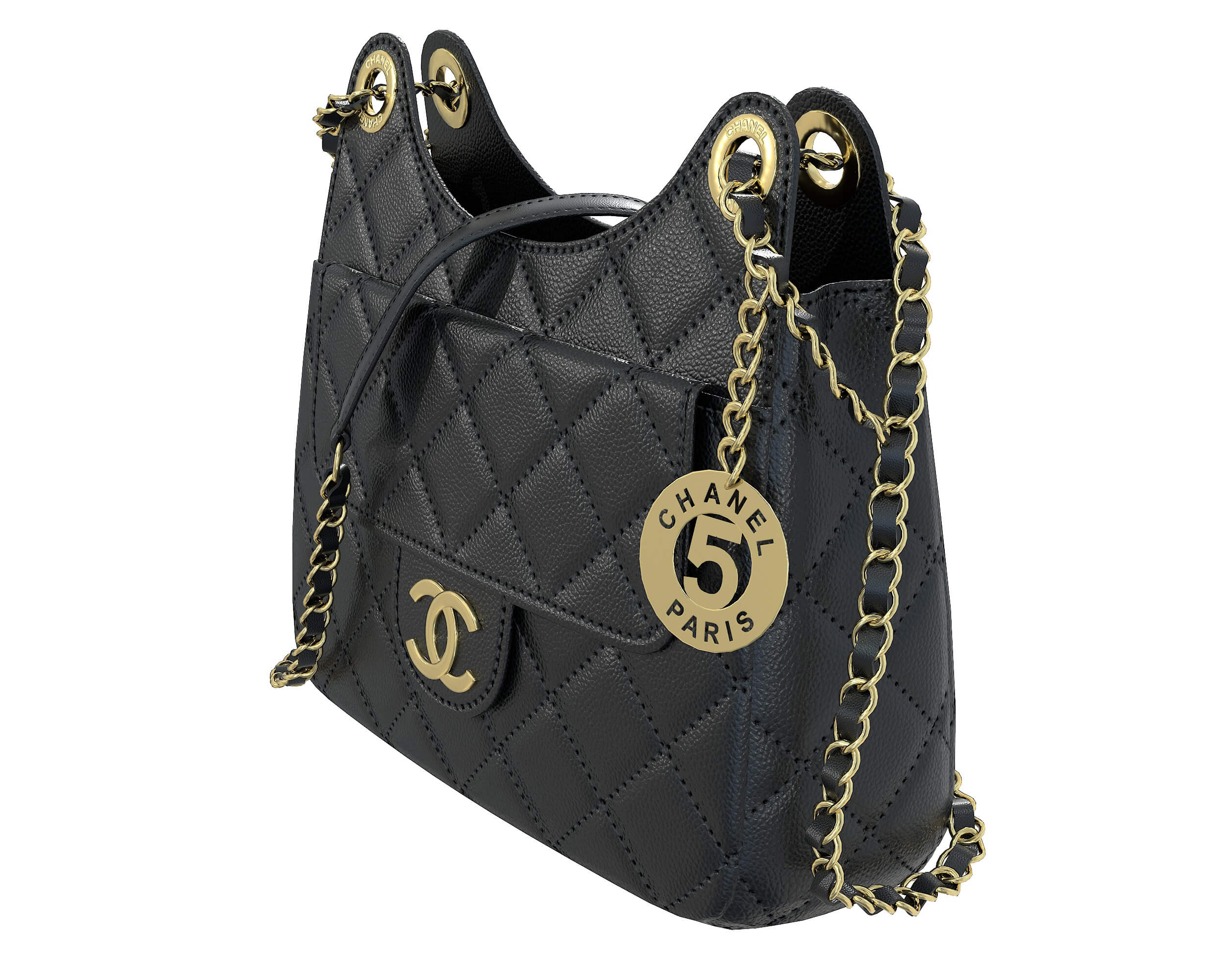 Chanel Hobo Bag Black Leather - 3D Model by 3dmonk