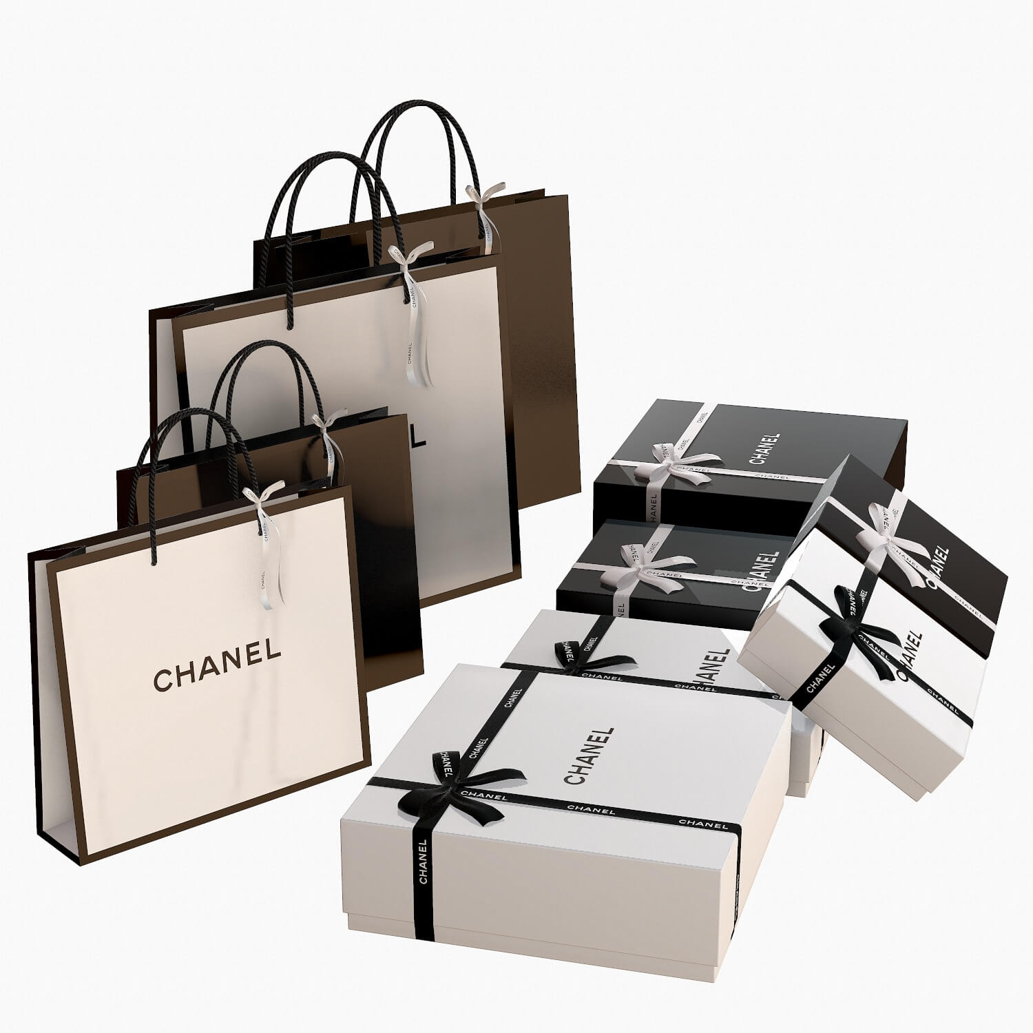 Chanel Gift Packaging Boxes and Paper Bags - 3D Model by 3dmonk
