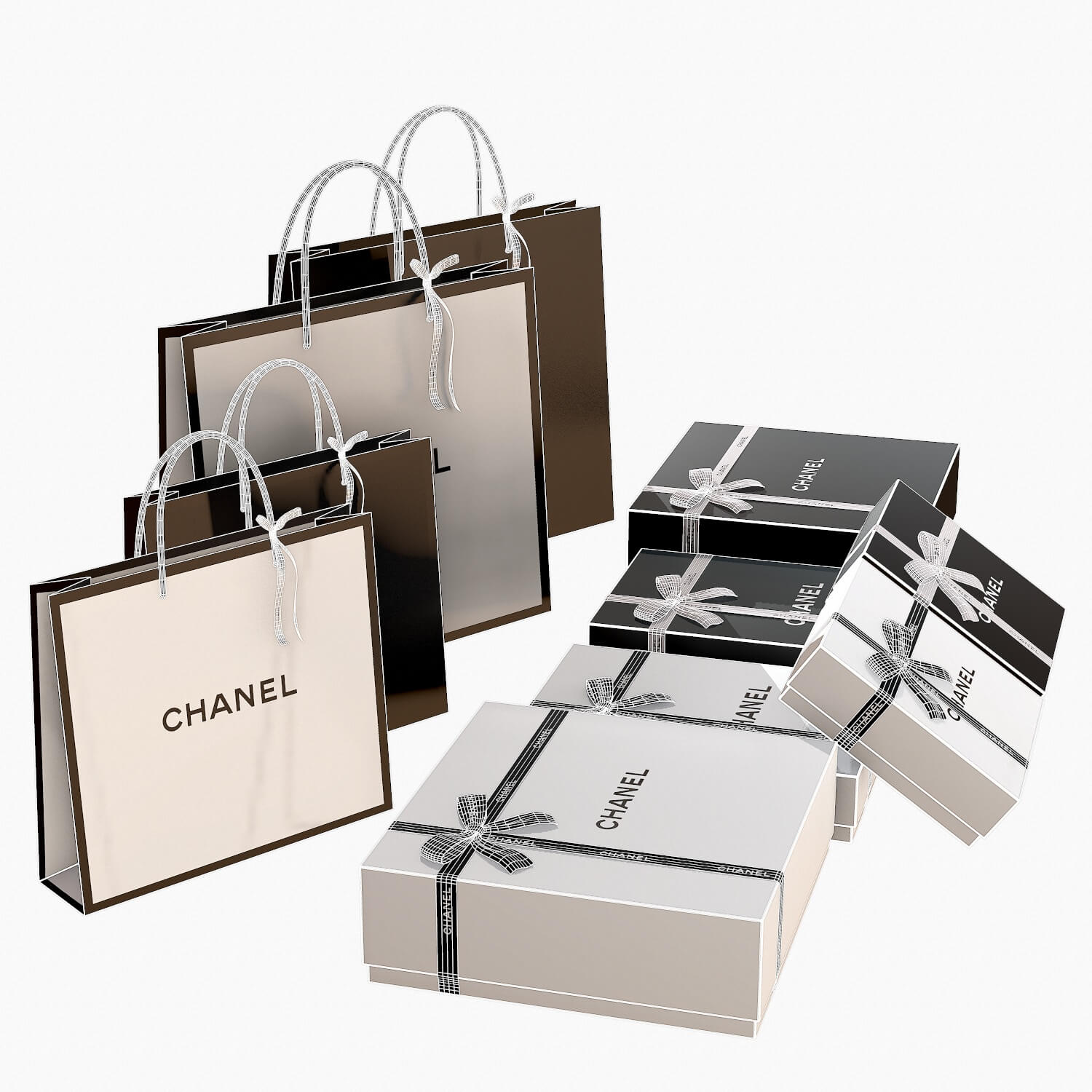 Chanel Gift Packaging Boxes and Paper Bags - 3D Model by 3dmonk