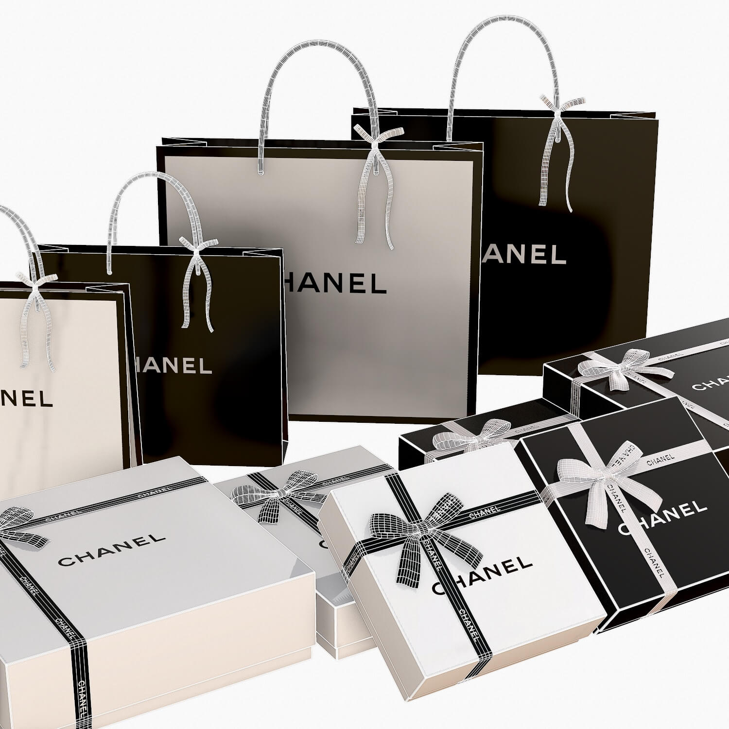 Chanel Gift Packaging Boxes and Paper Bags - 3D Model by 3dmonk
