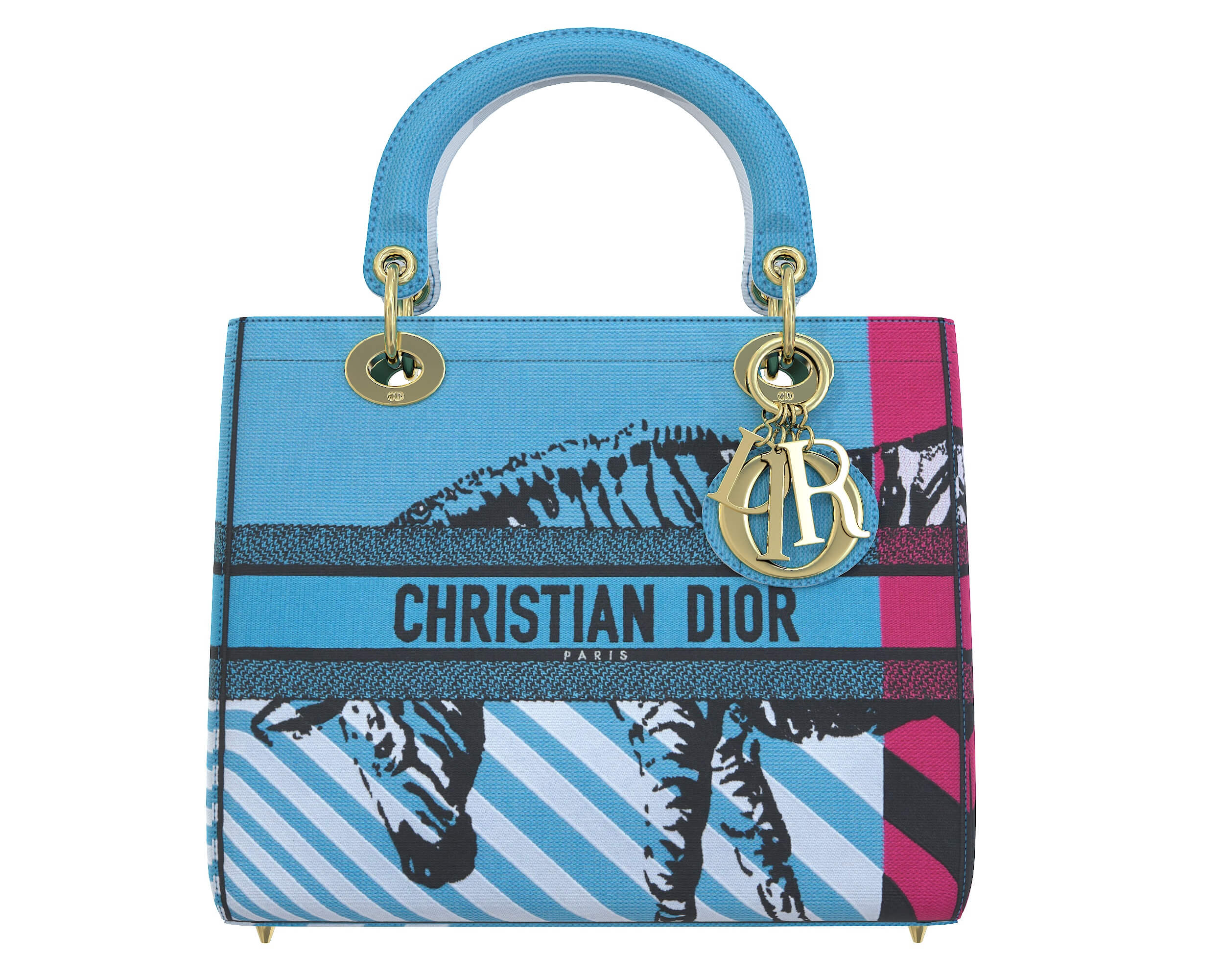 Dior Small Lady Bag Blue D-Jungle Pop Embroidery 3D Model by 3dmonk