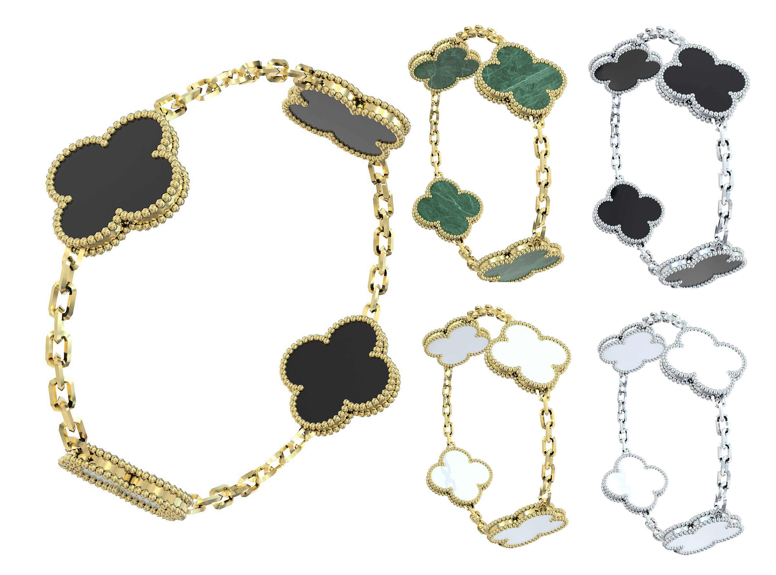 Van Cleef Clover Gold and Silver Braslet - 3D Model by 3dmonk