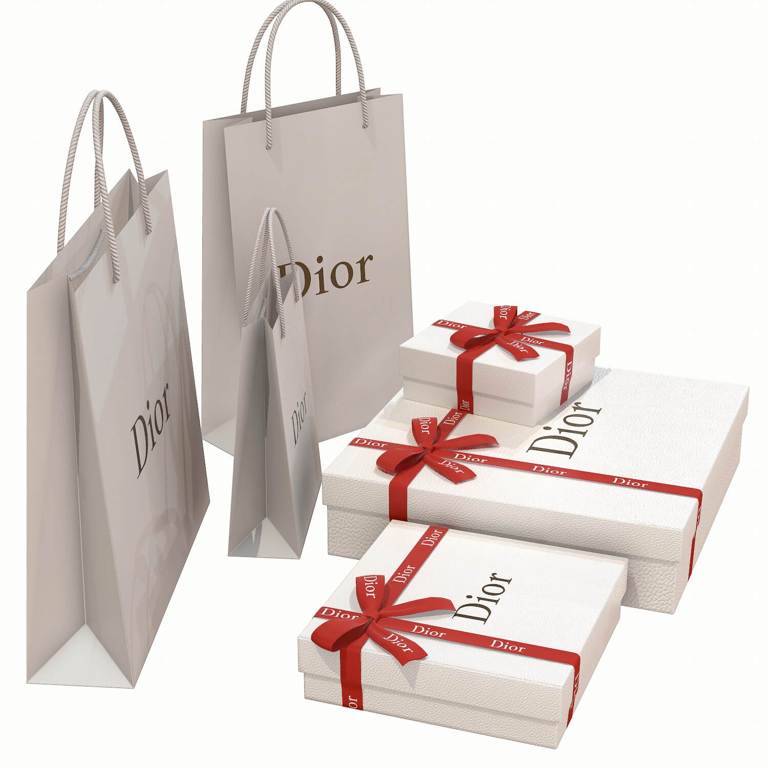 Dior Gift Packaging Boxes and Paper Bags - 3D Model by 3dmonk
