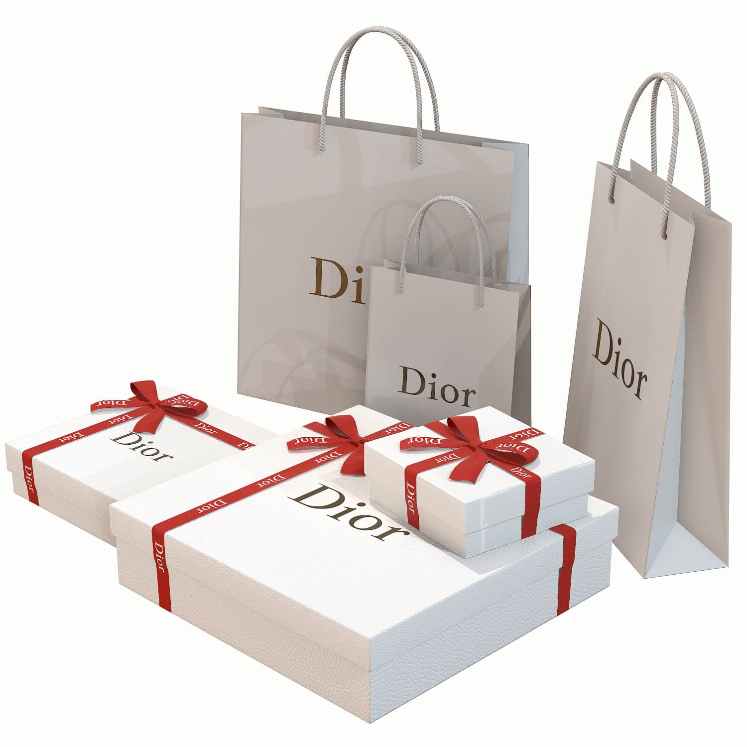 Dior Gift Packaging Boxes and Paper Bags - 3D Model by 3dmonk