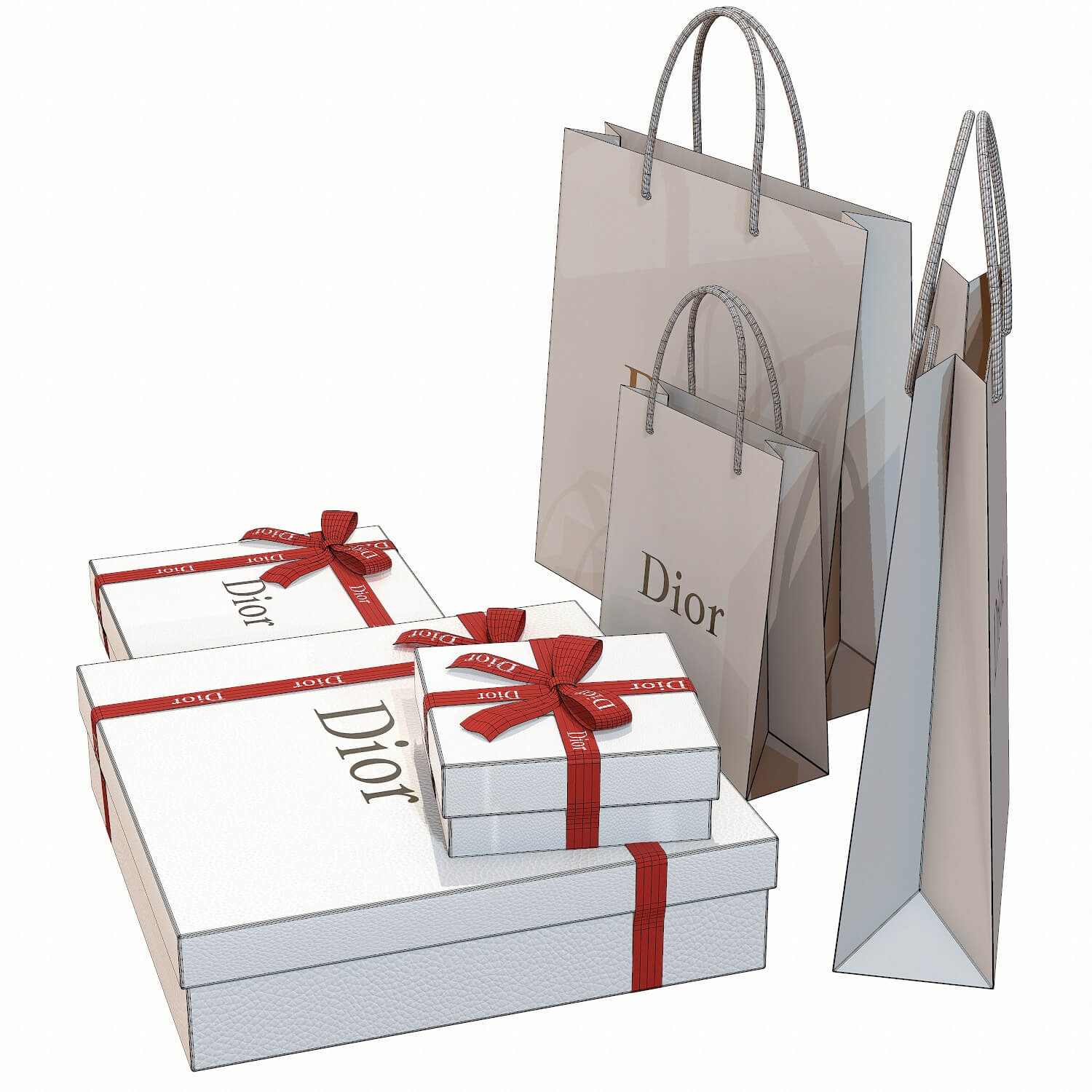 Dior Gift Packaging Boxes and Paper Bags - 3D Model by 3dmonk