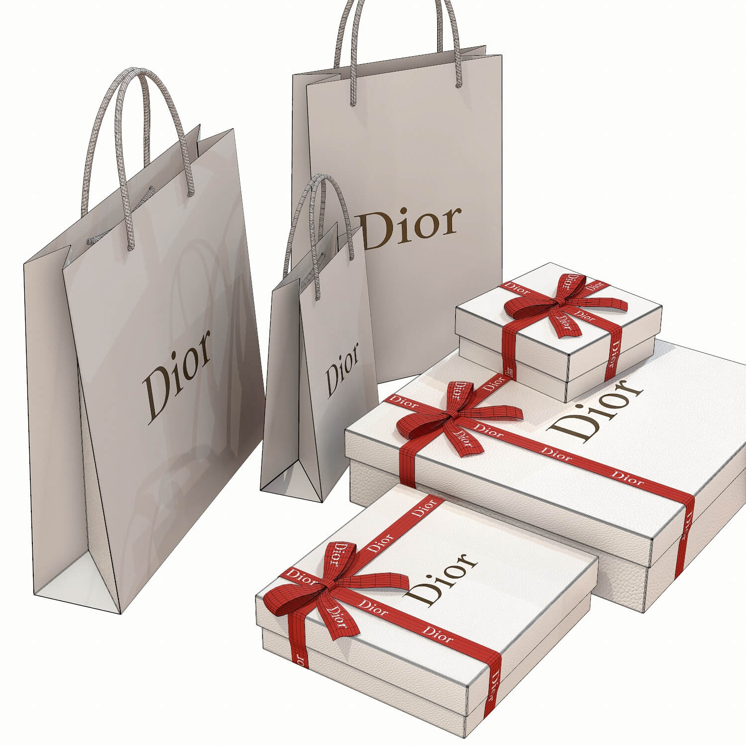 Dior Gift Packaging Boxes and Paper Bags - 3D Model by 3dmonk