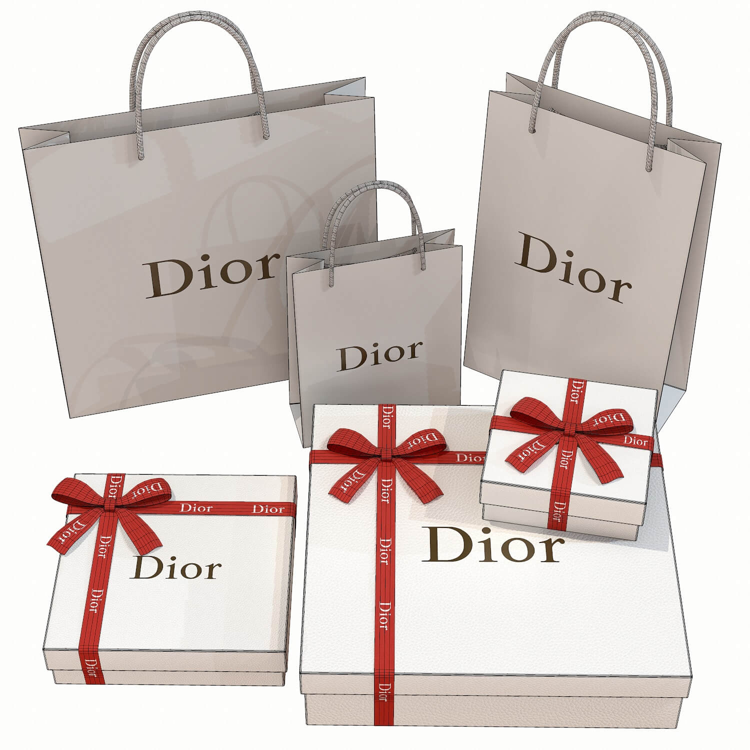 Dior Gift Packaging Boxes and Paper Bags - 3D Model by 3dmonk