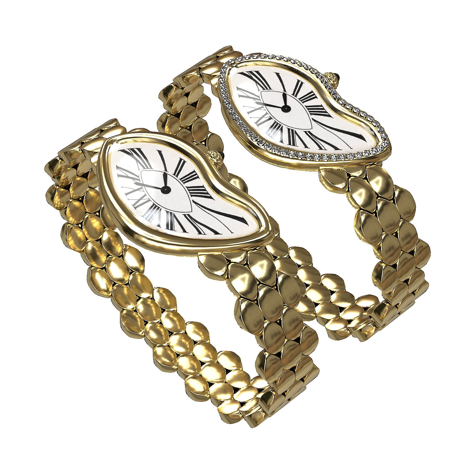 Gold Silver Leather Vintage Watch With Diamonds - 3D Model by 3dmonk