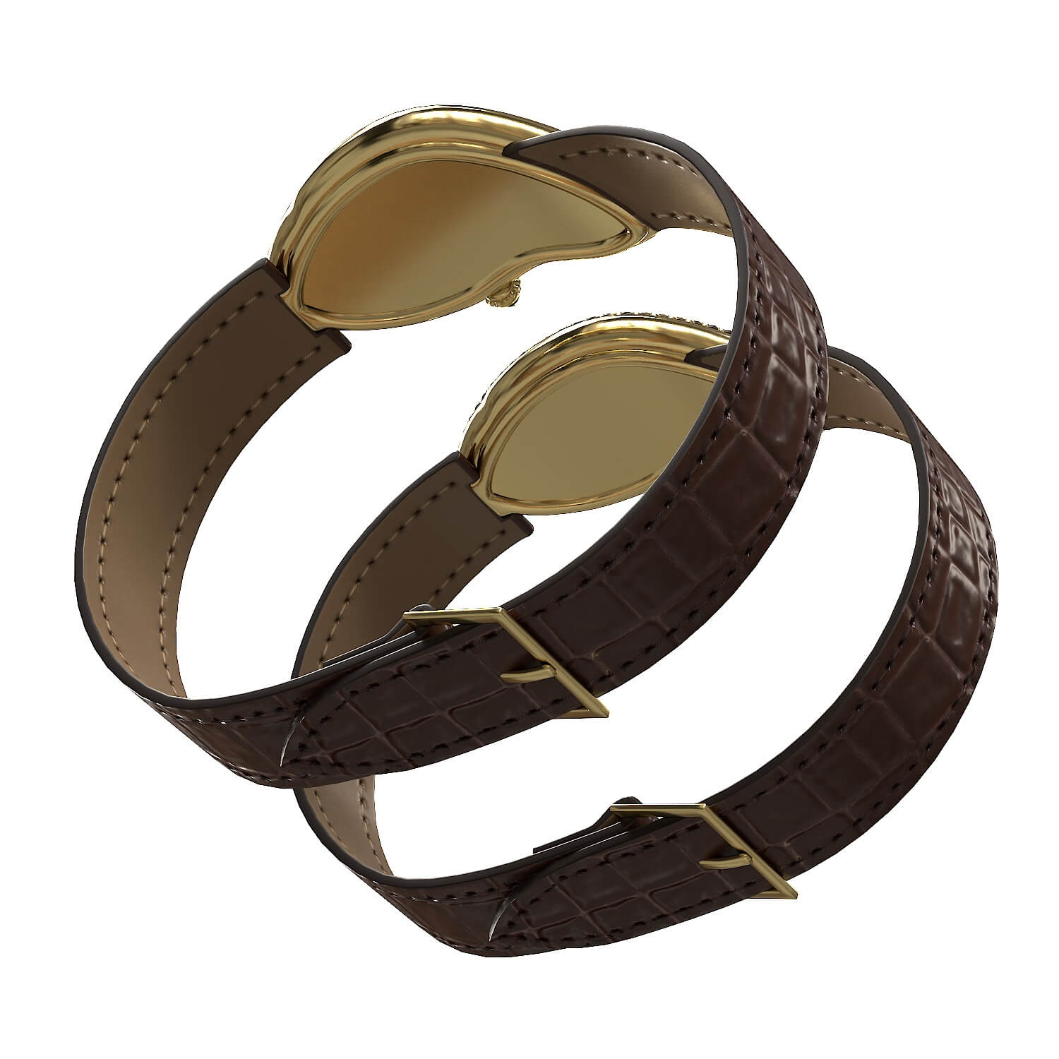 Gold Silver Leather Vintage Watch With Diamonds - 3D Model by 3dmonk