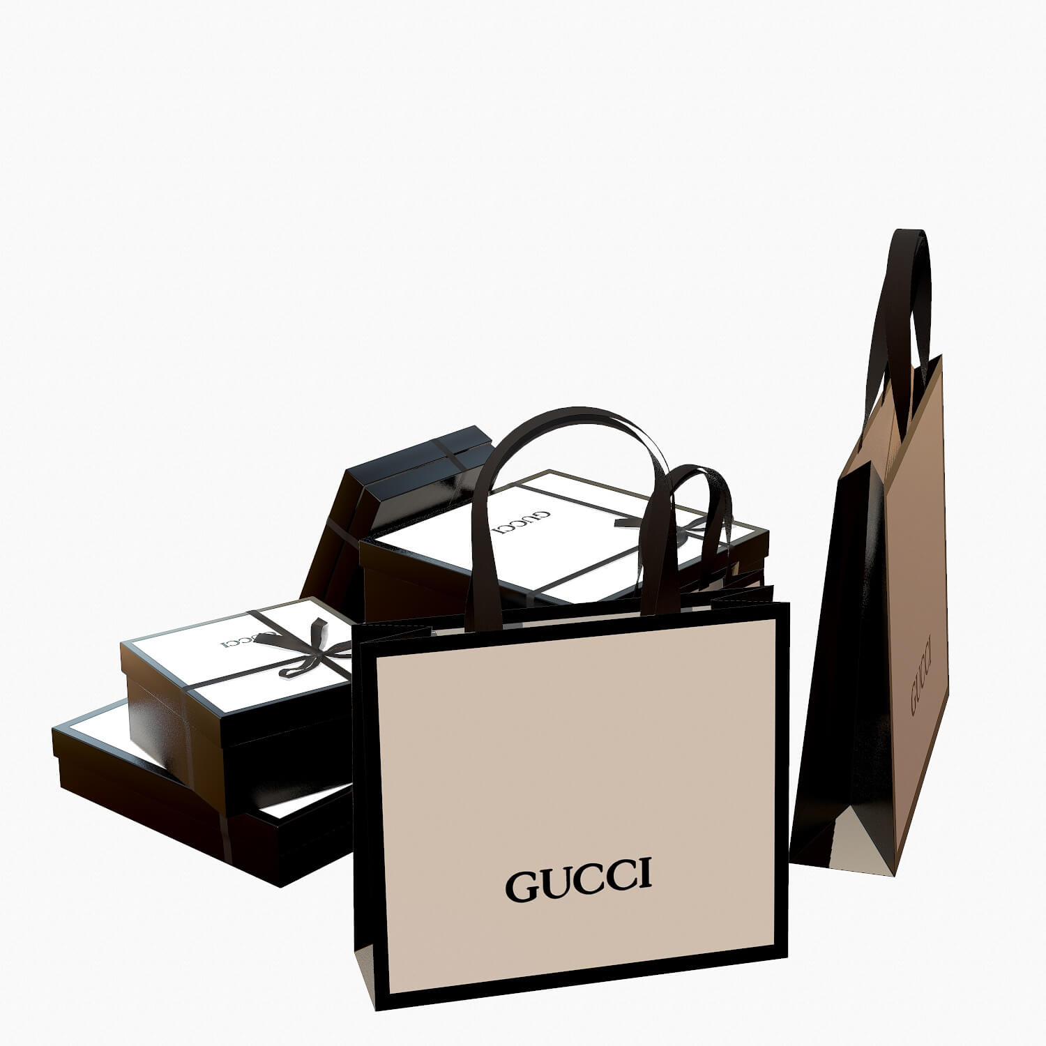 Gucci Gift Packaging Boxes and Paper Bags - 3D Model by 3dmonk