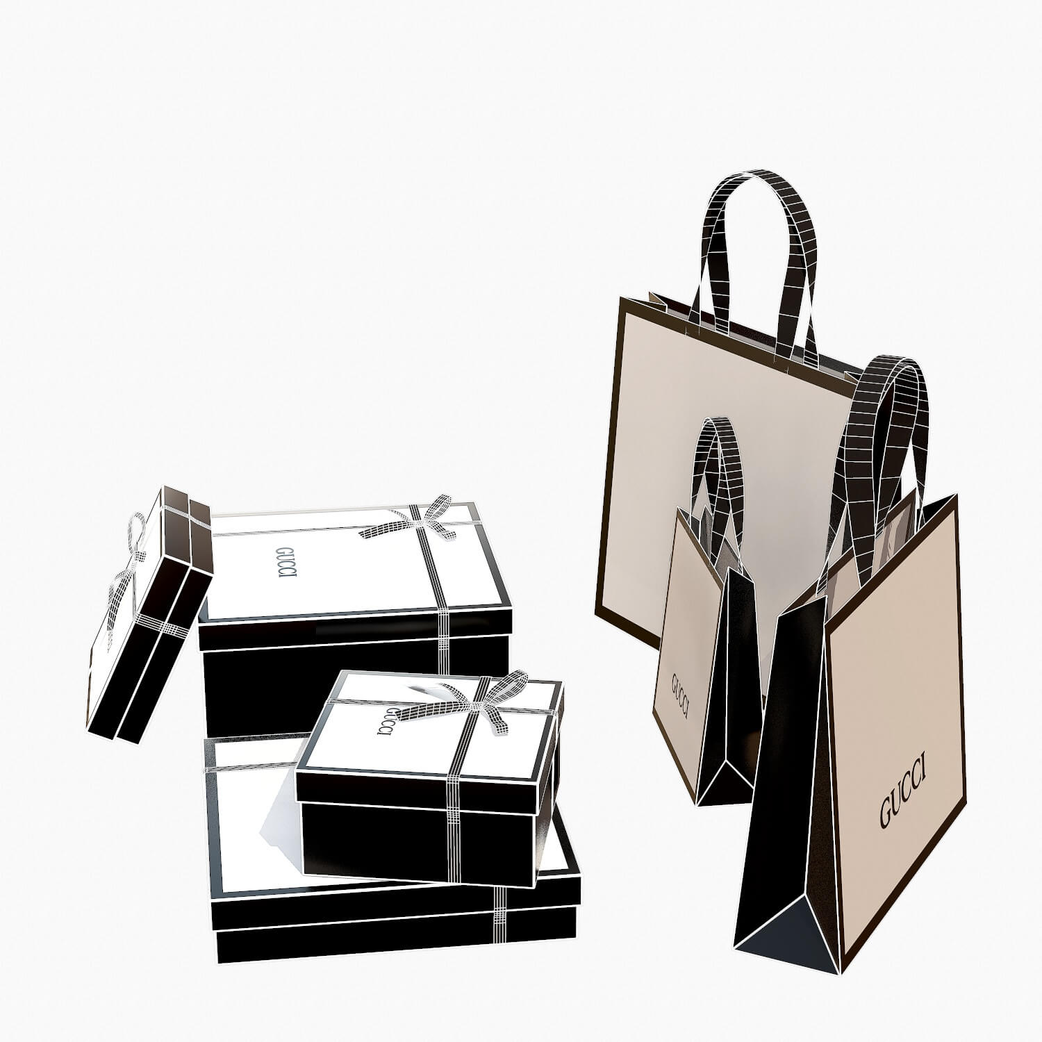 Gucci Gift Packaging Boxes and Paper Bags - 3D Model by 3dmonk