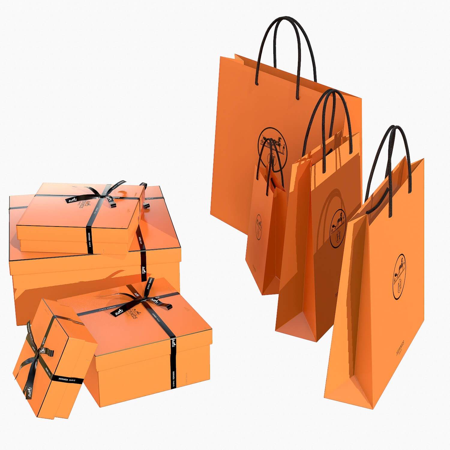 Hermes Gift Packaging Boxes and Paper Bags - 3D Model by 3dmonk