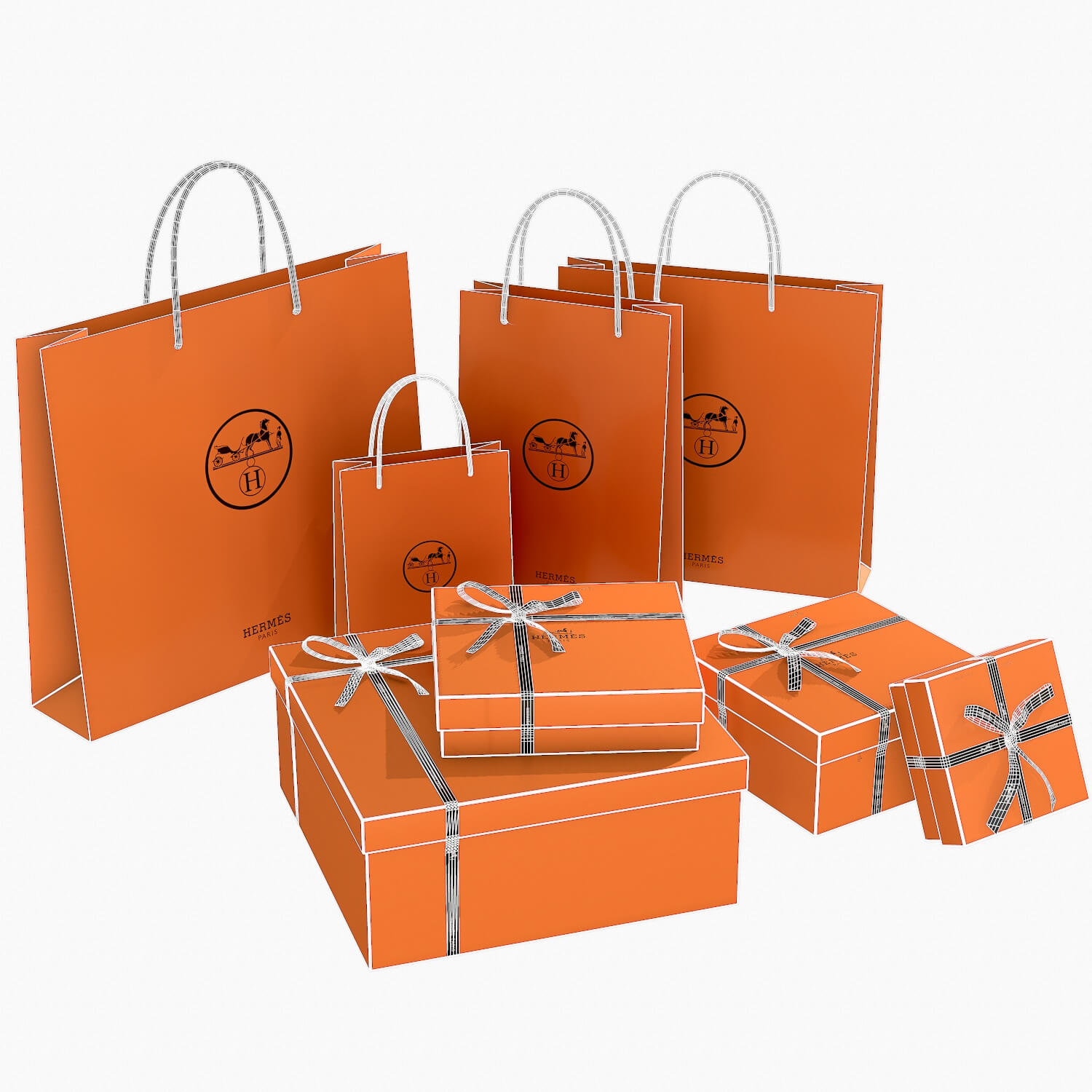 Hermes Gift Packaging Boxes and Paper Bags - 3D Model by 3dmonk