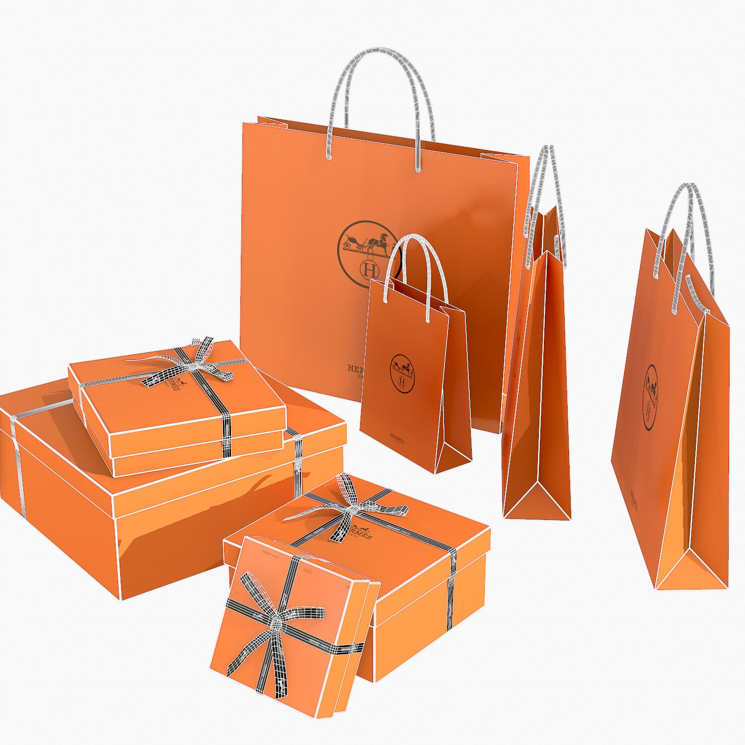 Hermes Gift Packaging Boxes and Paper Bags - 3D Model by 3dmonk