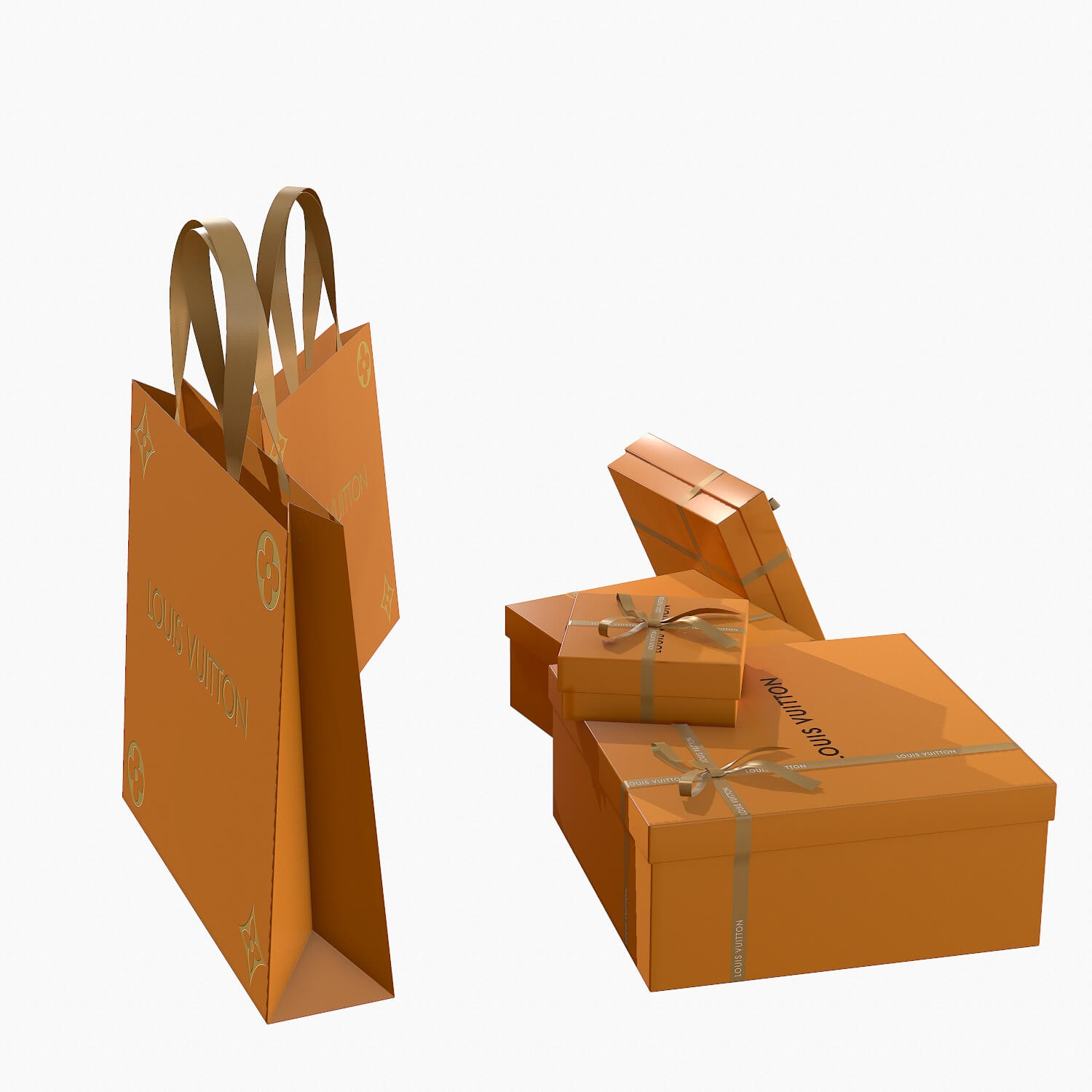 Louis Vuitton Gift Packaging Boxes and Paper Bags - 3D Model by 3dmonk