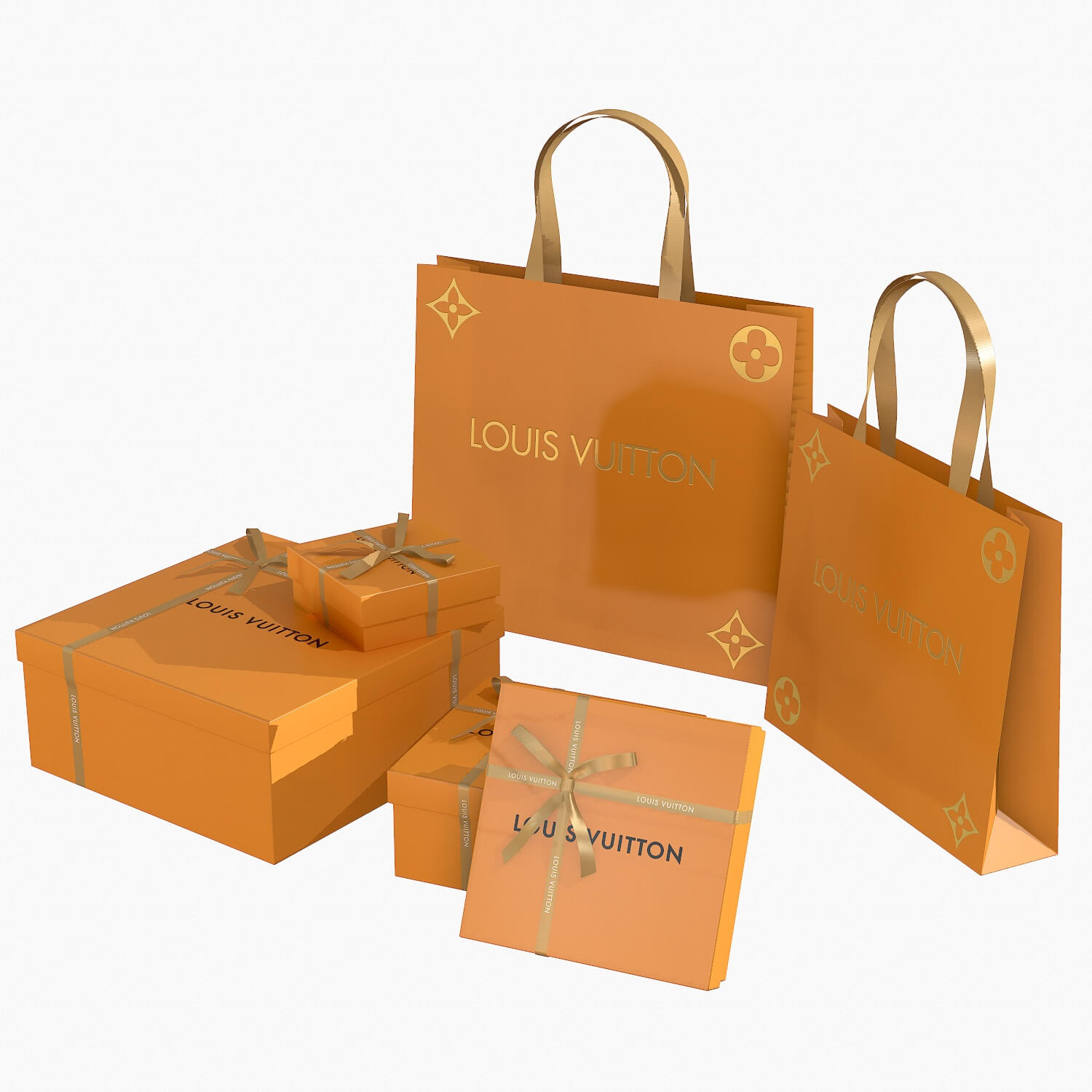 Louis Vuitton Gift Packaging Boxes and Paper Bags - 3D Model by 3dmonk