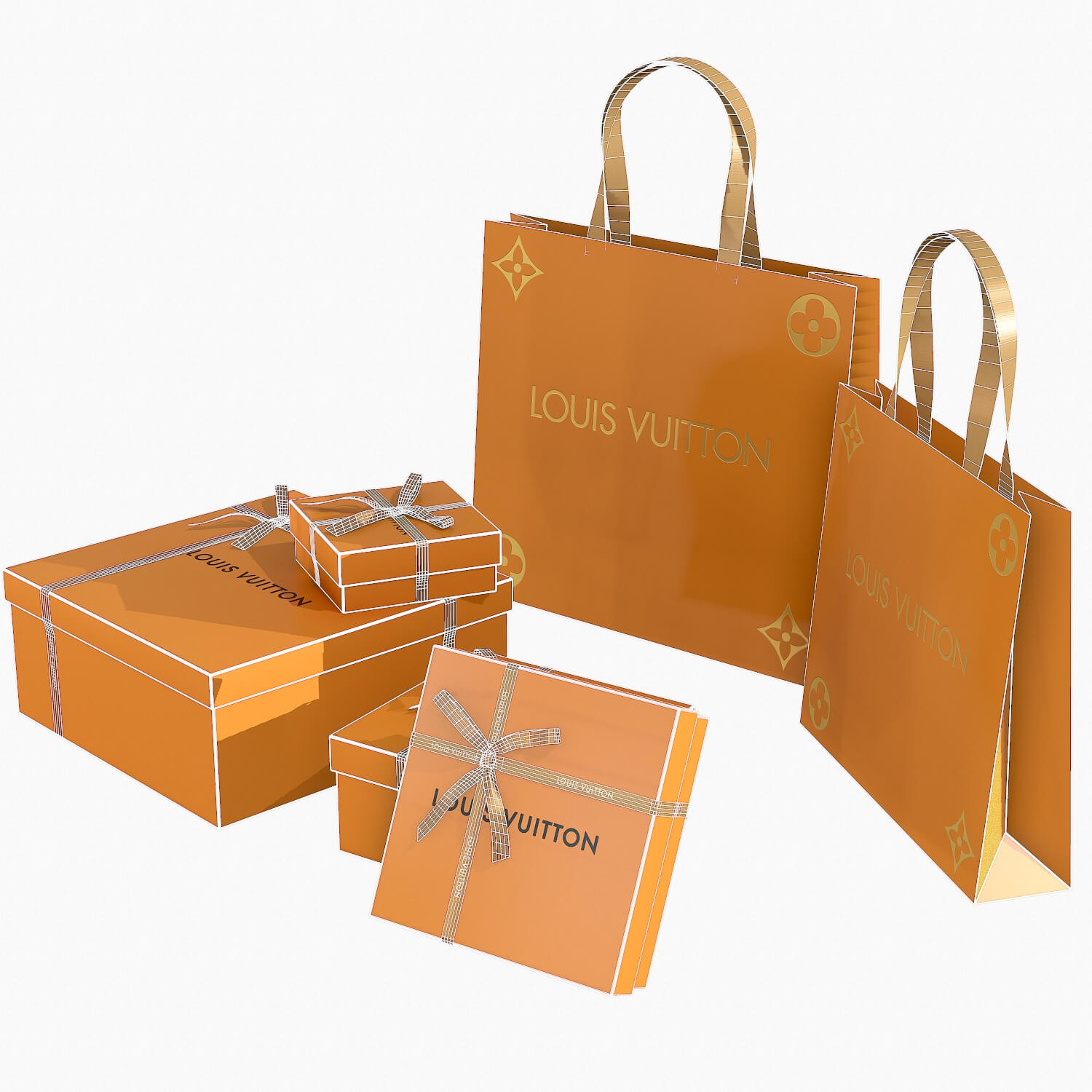 Louis Vuitton Gift Packaging Boxes and Paper Bags - 3D Model by 3dmonk
