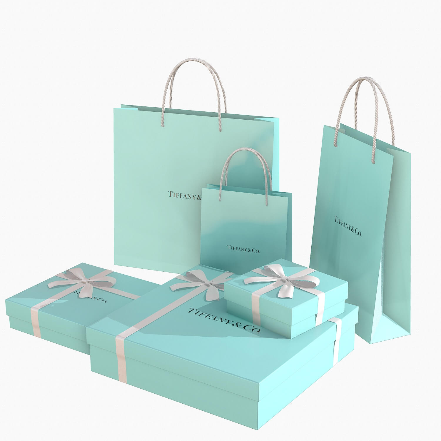 Tiffany Gift Packaging Boxes and Paper Bags - 3D Model by 3dmonk