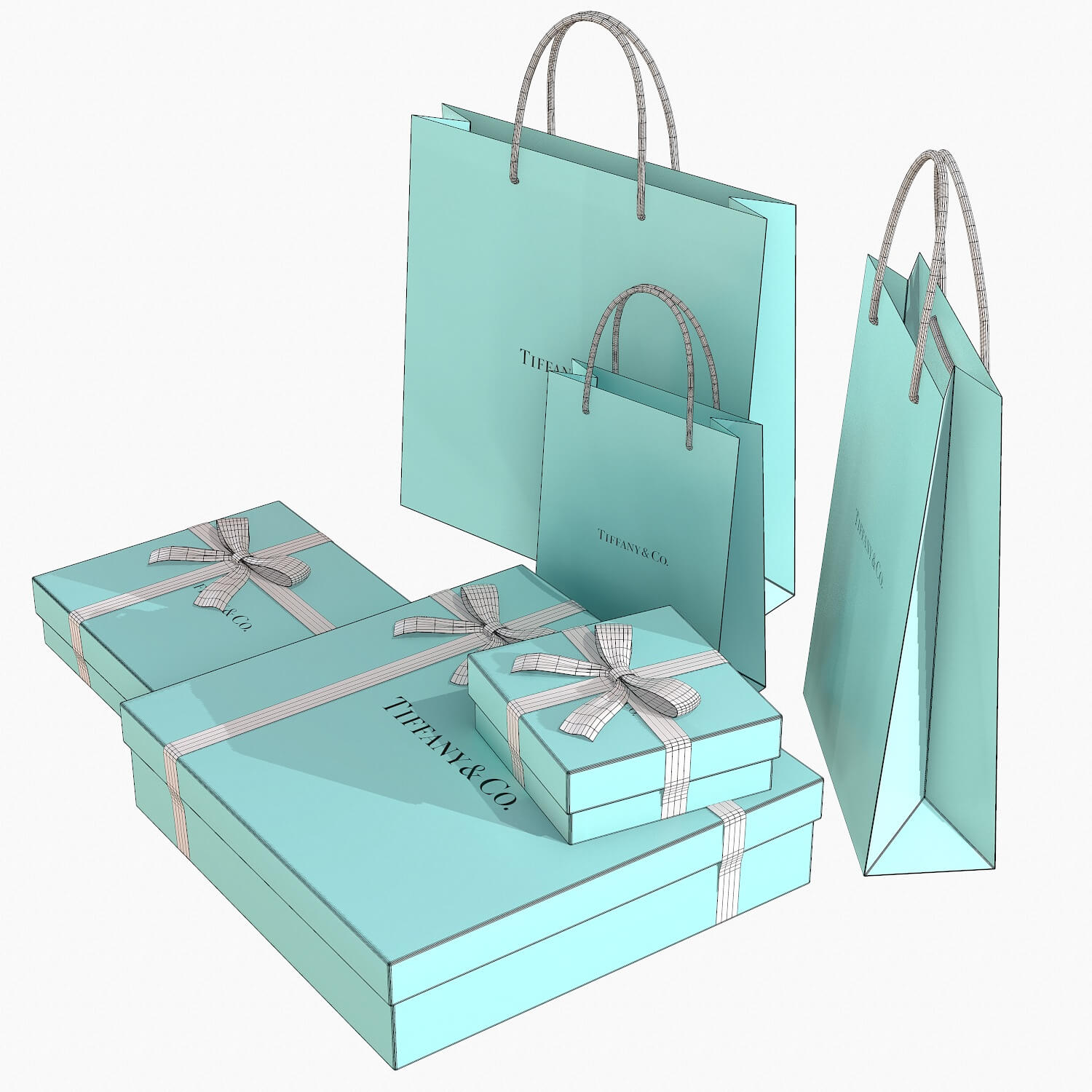 Tiffany Gift Packaging Boxes and Paper Bags - 3D Model by 3dmonk
