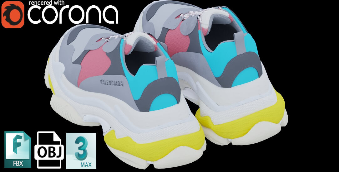 Balenciaga Triple S Shoes Low Poly PBR - 3D Model by 3Dog_Artist