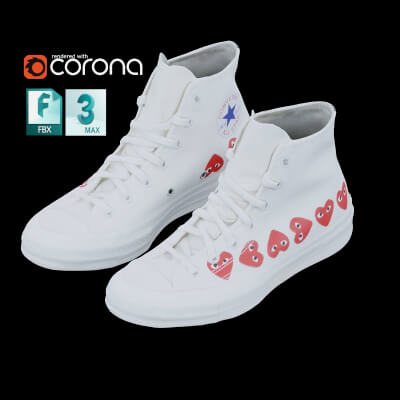 Converse X Comme Des Garçons Play Low Poly PBR - 3D Model by 3Dog_Artist