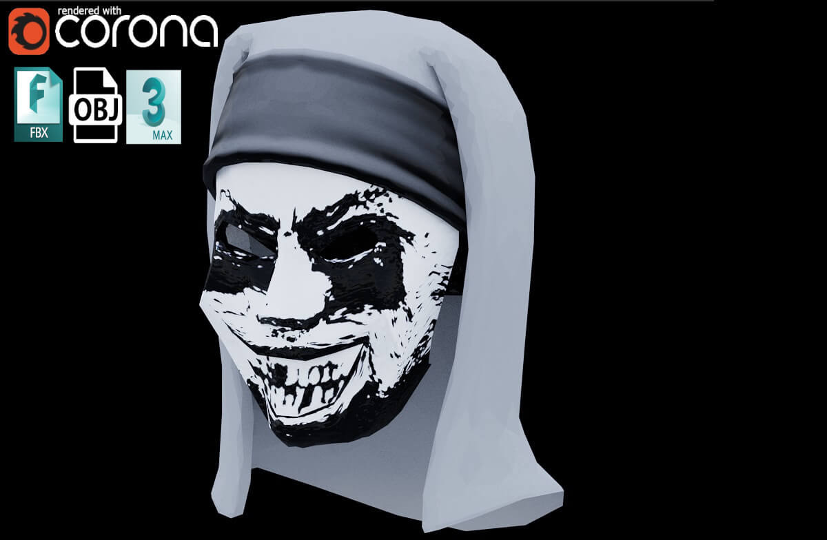 Halloween Nun Scary Mask Low Poly PBR - 3D Model by 3Dog_Artist