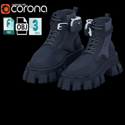 Prada Combat Boot Leather Shoes Low Poly PBR - 3D Model by 3Dog_Artist