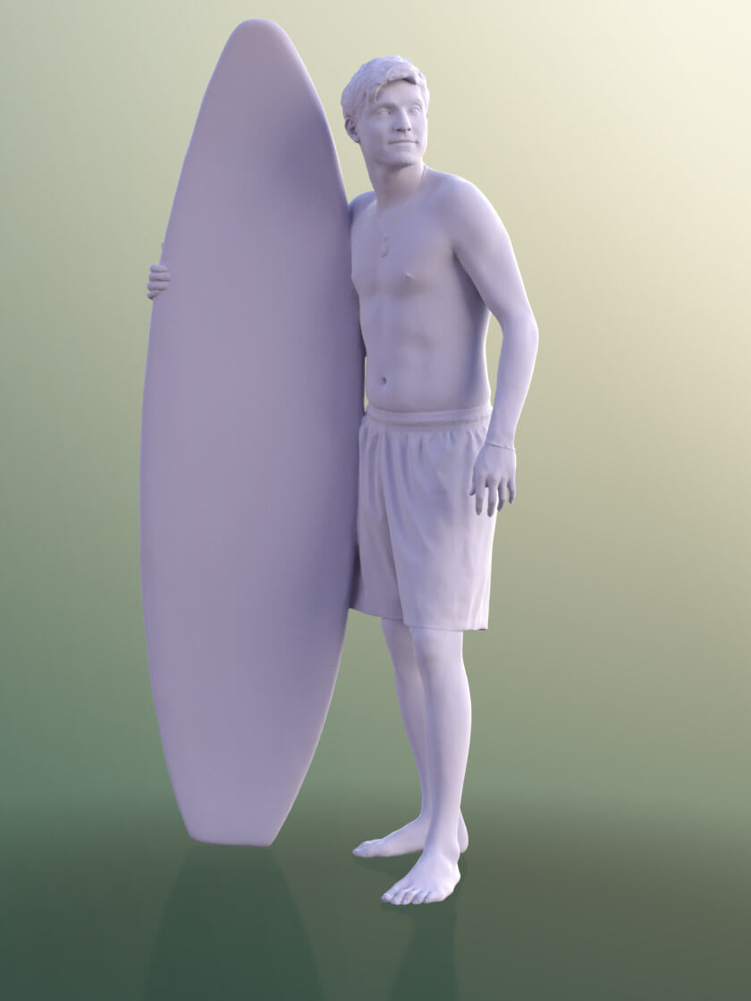 Andy 10101 - Surfer Man Holding His Surfboard 3D Model by 3dpeople