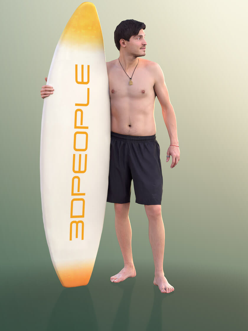 Andy 10101 - Surfer Man Holding His Surfboard 3D Model by 3dpeople