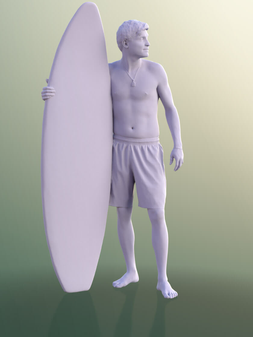 Andy 10101 - Surfer Man Holding His Surfboard 3D Model by 3dpeople