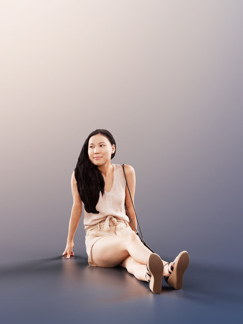 Anita 11351 - Asian Woman Sitting On The Ground 3D Model by 3dpeople
