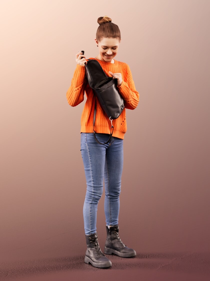 Bella 11634 - Standing Casual Woman Opening Her Backpack 3D Model by ...