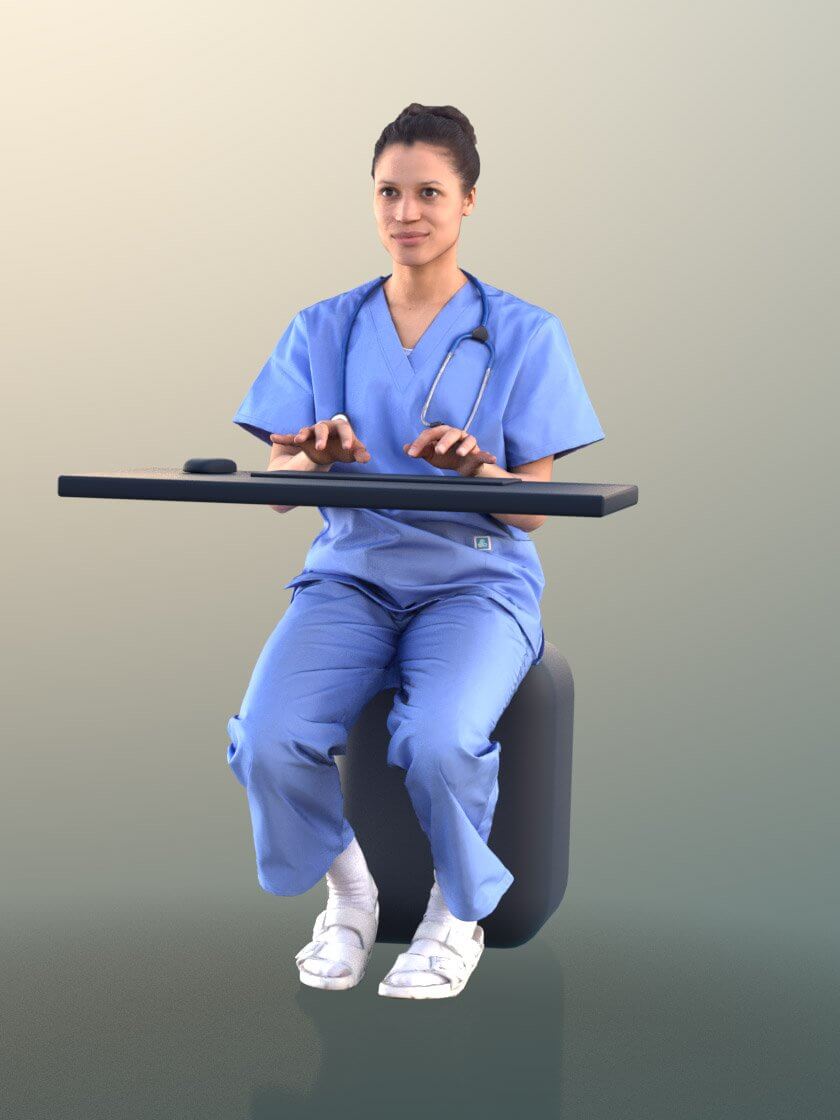 Diana 10898 - Nurse Sitting Typing On Keyboard 3D Model by 3dpeople