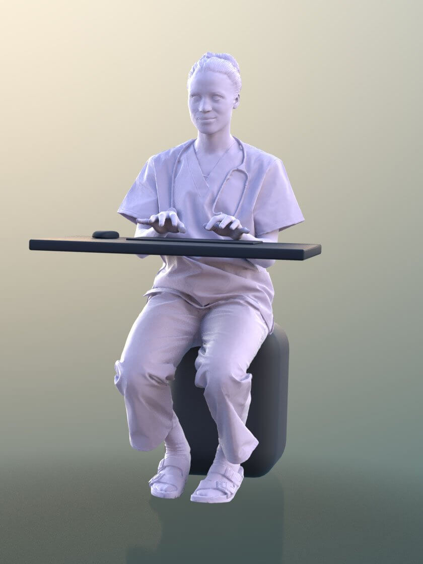 Diana 10898 - Nurse Sitting Typing On Keyboard 3D Model by 3dpeople
