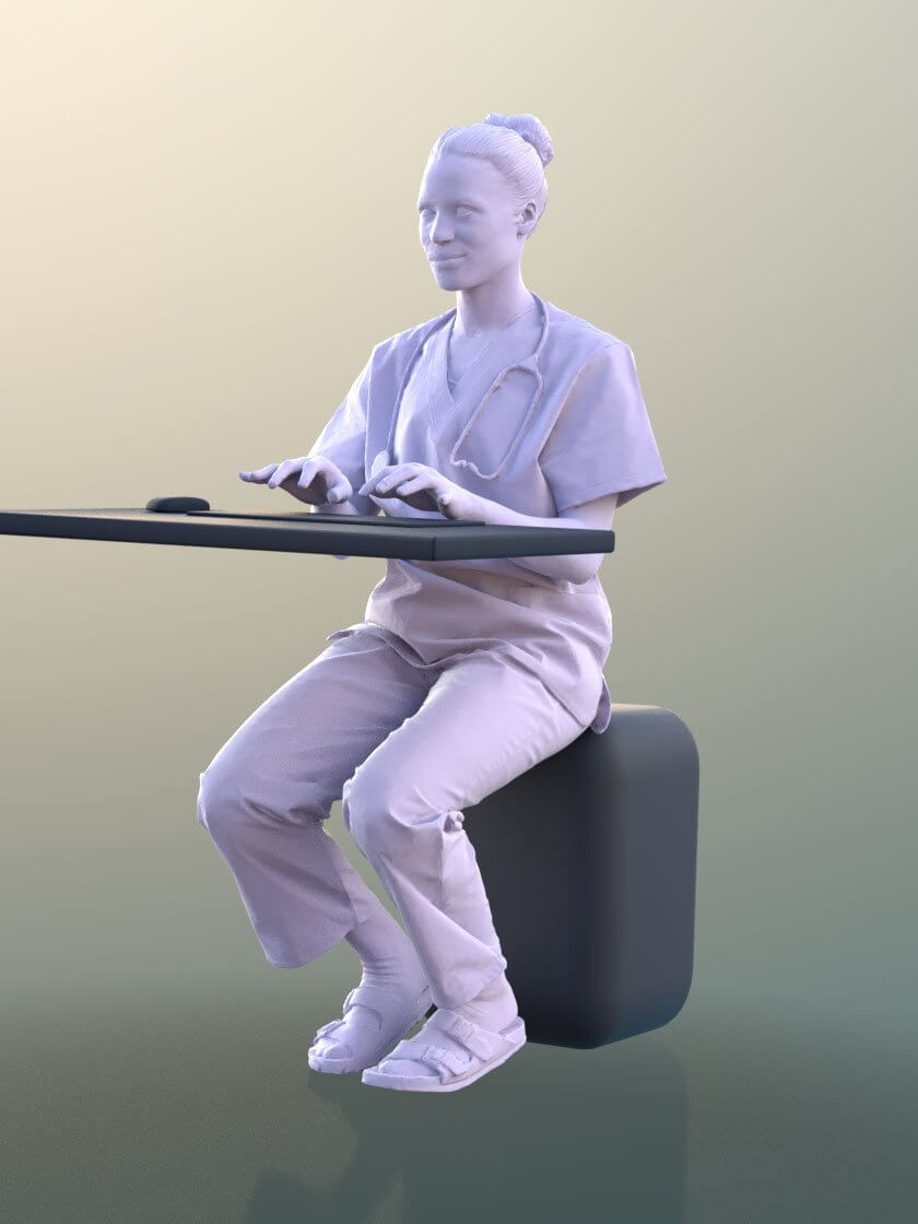 Diana 10898 - Nurse Sitting Typing On Keyboard 3D Model by 3dpeople