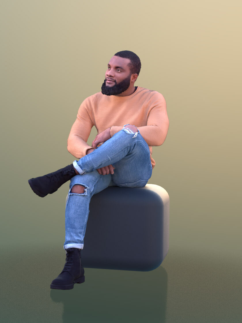 Gabriel 10638 - Casual Black Man Sitting 3D Model by 3dpeople