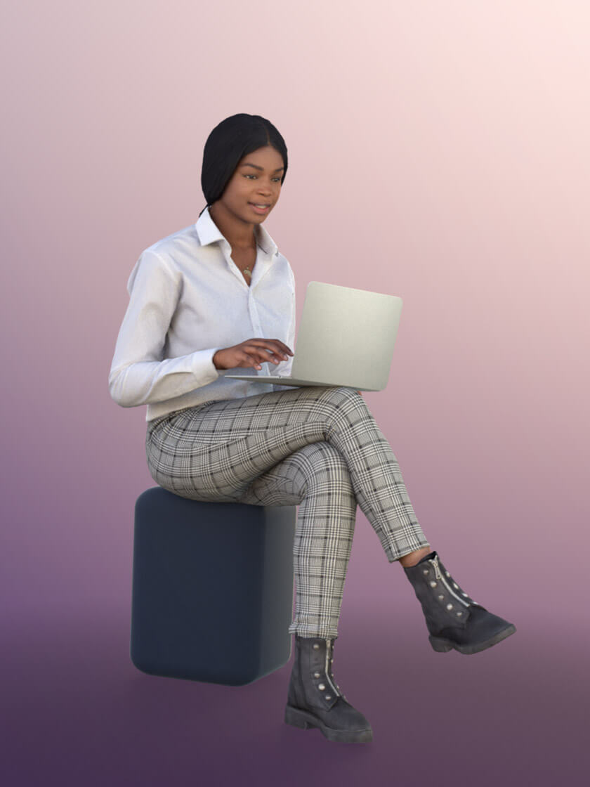 Micaela 11409 – Black Woman Sitting Working On Laptop - 3D Model by ...