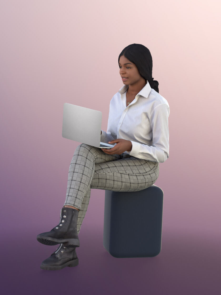Micaela 11409 – Black Woman Sitting Working On Laptop - 3D Model by ...