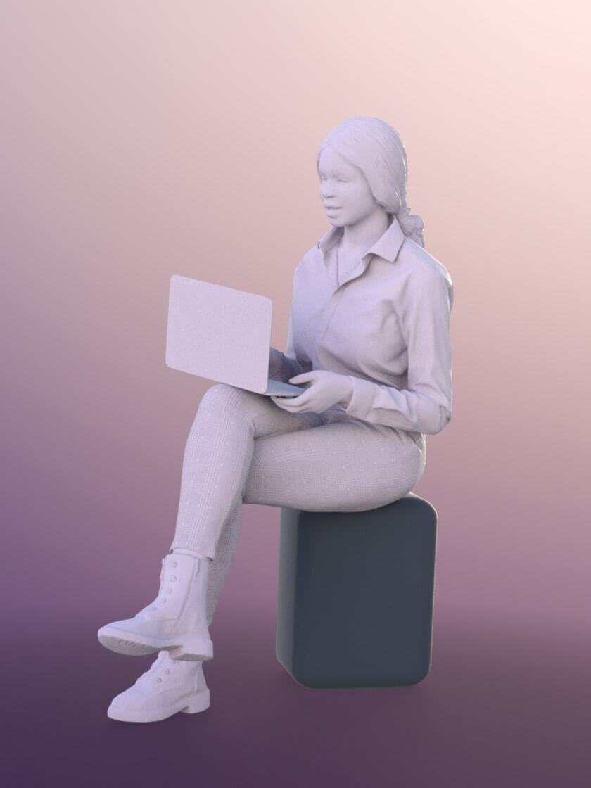 Micaela 11409 – Black Woman Sitting Working On Laptop - 3D Model by ...
